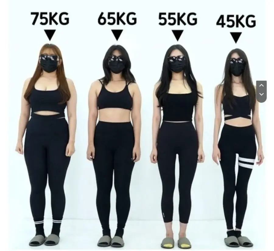 75kg / 65kg / 55kg / 45kg 여자 체형 비교 - 므훗갤러리 - 엠봉